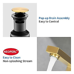 BRAVEBAR Brushed Gold 2 Handle Bathroom Faucet - 4In Centerset Faucet Bathroom | Modern Brass Faucets for Bathroom Sink with Pop Up Drain Assembly & 360° Swivel Spout Gold