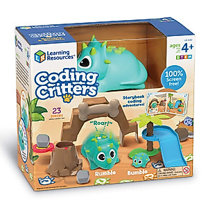 Learning Resources Coding Critters Rumble & Bumble - 23 Pieces, Ages 4+, Educational Learning Games, Screen-Free Early Coding Toy For Kids, Interactive STEM Coding Pet