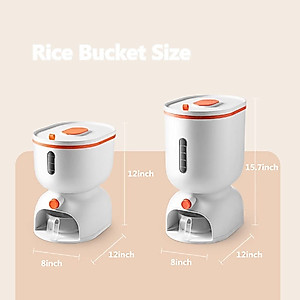 Sweetdecor Rice Storage Container Automatic Rice Dispenser Bucket Compact Sealed Grain Container Measurable Rice Cylinder Household Airtight Food Container for Kitchen with Measuring Cup Gray, 5kg