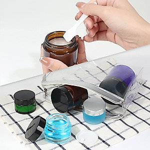 15 Pack 1 oz Empty Amber Glass Jars, 30ml Round Refillable Cosmetic Container Storage Jars with Inner Liners and Black Lids,Perfect Travel Jars for Cosmetics,Face Cream Lotion and More Beauty Products