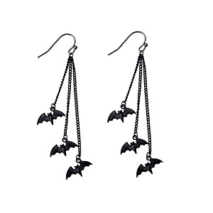 Halloween Black Bat Vampire Dangle Earrings Necklace Set Long Dangle Hook Earrings Halloween Costumes Scary Decorations Party Jewellery Gift for Women Girls-B Earring