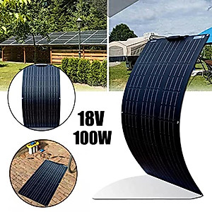 18 Volt 100 Watt Black Flexible Solar Panel Kit Portable Outdoor Solar Panel Battery Charger IP68 Waterproof for Camping, RV, Boat, Cabin, Van Car, Uneven Surfaces (18v)