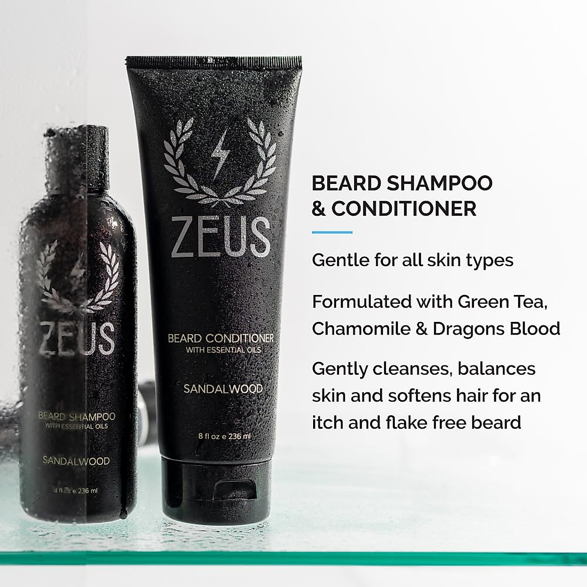 ZEUS Everyday Beard Kit with Tin Gift Box – Beard Wash Shampoo & Conditioner, Natural Beard Oil, Beard Balm & Tin Box (Vanilla Rum)