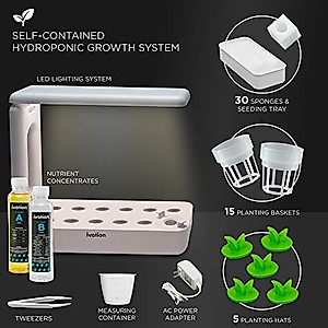Ivation Herb Indoor Garden Kit | Complete Hydroponic Grow System for Herbs, Plants & Vegetables with LED Light, Seeding Box & Sponge Cubes, Planting Pods & Hats, Nutrients & Tweezers | Just Add Seeds!