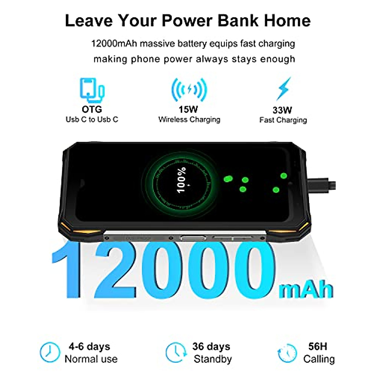 DOOGEE S89 Rugged Smartphone(2022), 12000mAh Massive Battery Android 12 Rugged Phone Unlocked, 33W Fast Charging, 8GB+128GB IP68 Waterproof Cellphone, Night Vision, Breathing Light, NFC, Dual 4G