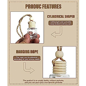 ESEWALAS 5Pcs Hanging Car Air Freshener,8ml Car Hanging Diffuser,Empty Glass Perfume Bottles Oil Diffuser Perfume Aromatherapy Pendant Bottle,Air Freshener Diffuser Bottle Pendant