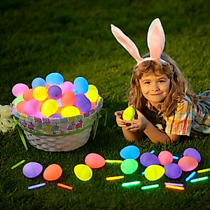 JOYIN 72 Pcs Easter Eggs with 72 Mini Glow Sticks for Kids Glow-In-The-Dark Basket Stuffers Fillers Gift, Easter Egg Hunt Game Party Favors Decorations Supplies, Classroom Prizes