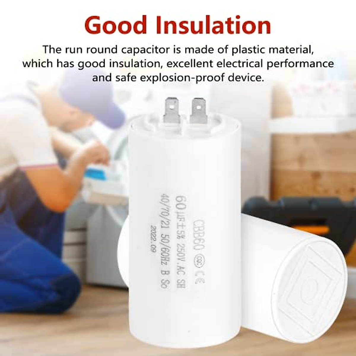 Watris Veiyi AC 250v 60μF CBB60 Run Capacitor, 50/60HZ Run Capacitor, Cylinder Shaped Motor Start Capacitor for Motor Cool/Heat Pump Washing Machine, AC Capacitor