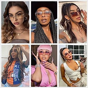 LASPOR Retro Rimless Rectangle Sunglasses for Women Men Tinted Lens Gold Metal Frameless Vintage Square Glasses UV400 Protection Green gradient