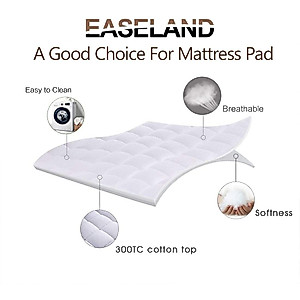 EASELAND Twin XL Mattress Pad Pillow Top Quilted Fitted Mattress Cover/ Protector Extra Long Cotton Top 8-21" Deep Pocket Cooling Mattress Topper (39x80 Inches, White)