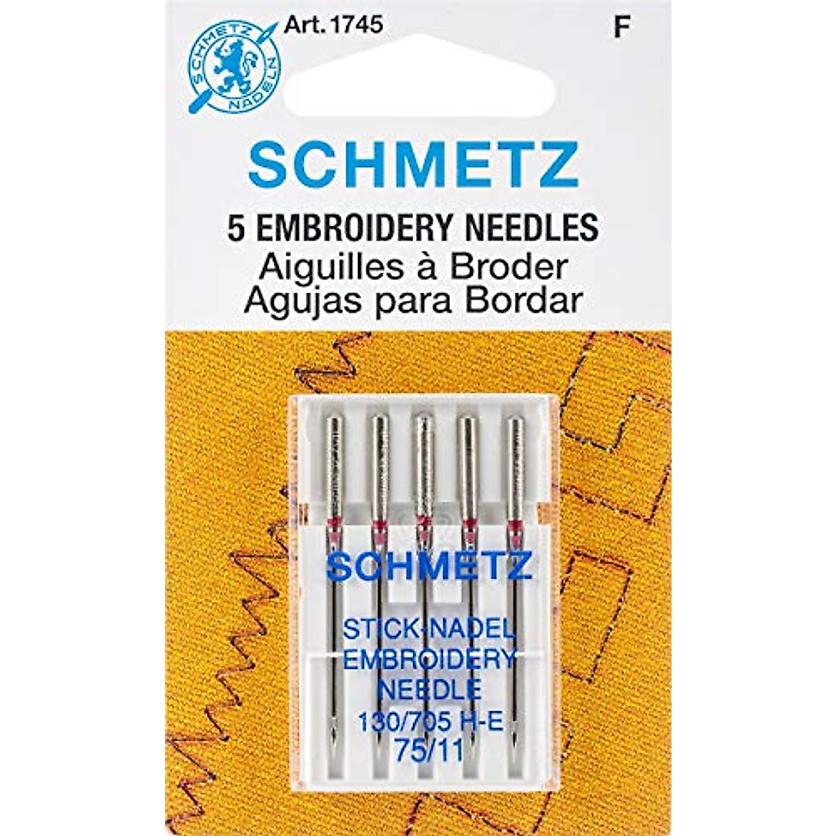 Euro-Notions Embroidery Machine Needles, Size 11/75, 5/pkg,Silver