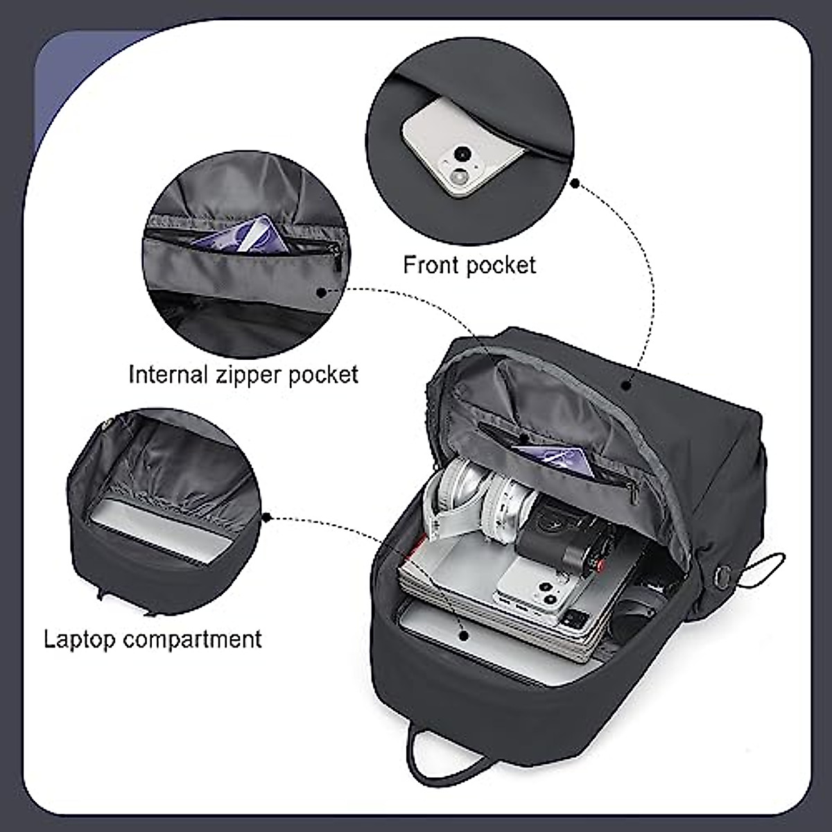 coofay Black Carry on Backpack For Women Men Waterproof College Gym Backpack Lightweight Small Travel Backpack Rucksack Casual Daypack Laptop Backpacks Hiking Backpack