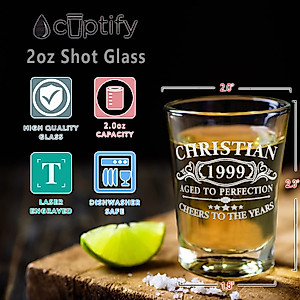 Personalized Beer Glass 24th Birthday Gift for Men Vintage Aged To Perfection 24 Years Old 1999 Etched 2 oz Shot Glasses Pair Set of 2 Custom Birthday Gift for Fathers, Dads, Husbands
