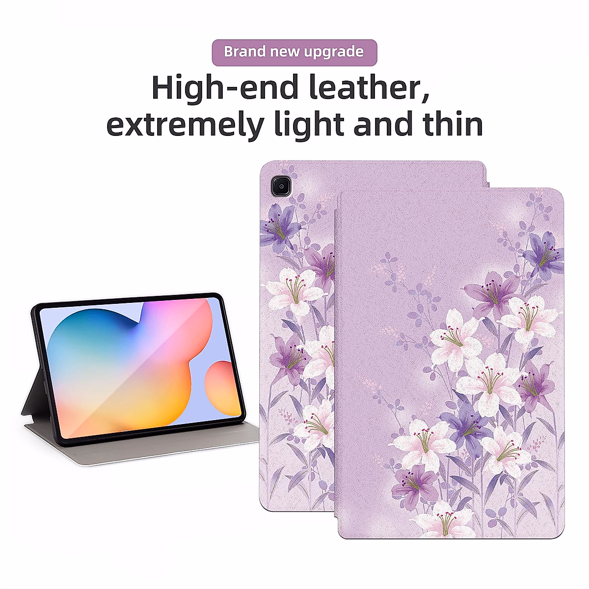 Nuouxoco Case for Samsung Galaxy Tab S6 Lite 10.4-inch Tablet 2020/2022/2024 (Model:SM-P610/P613/P615/P619) for Girls Women Multi-Angle Viewing Stand Cover Auto Wake/Sleep, Purple Flower