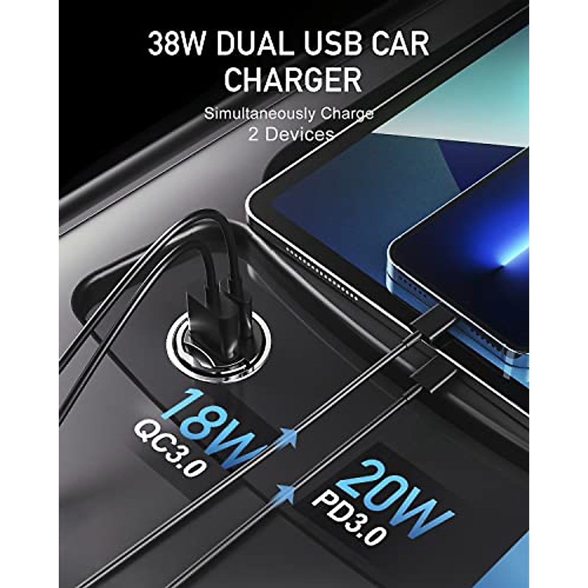 EHO USB C Car Charger, 38W All Metal Fast Car Charger Mini Dual Port Type C Car Adapter (PD20W + QC18W), Compatible with iPhone 13 Pro Max/12 Pro Max, Galaxy S21/S20/S10, iPad Air/Pro, Google Pixel