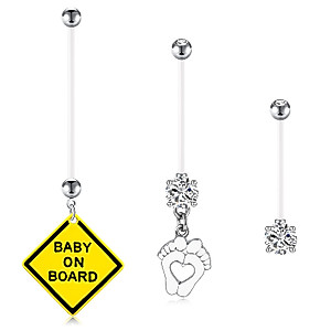 D.Bella 14G Pregnancy Belly Button Rings for Women Flexible Belly Button Ring Long Maternity Belly Button Ring Silicon Belly Button Rings