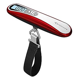 MYCARBON Luggage Scale Digital Hanging Baggage Scale, Portable Travel Weight Scale, Suitcase Weighing Scale with Backlit LCD Display, 110 Lb Capacity, Battery Included Red