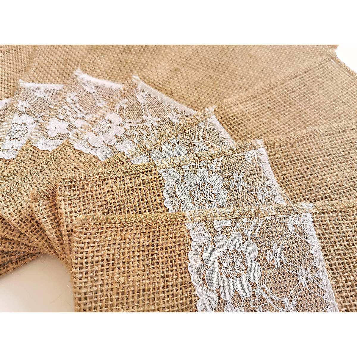 Lucky Monet 25PCS Silverware Holder Bag 4 x 8Inch Natural Burlap Lace Utensil Holder Cutlery Pouch Wraps Bag Hessian Knife Fork Tableware Bags for Wedding Party Restaurant Decoration (25PCS)