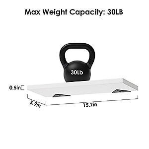 Povrgive Floating Shelves Set of 4, Modern Wall Mounted Display Ledge, Storage Rack for Living Room, Kitchen, Bathroom, Office, 15.7 inch (White)