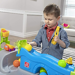 Step2 Ball Buddies Truckin' & Rollin' Play Table | STEM & Ball Toy for Toddlers | Kids Play Table with 12 Accessory Toys Included