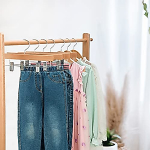 Nature Smile Kids Solid Wooden Pants Hangers,Baby Toddler Children Wood Skirts Hangers,Trousers Bottom 11.8 inches Hangers with 2-Adjustable Clips Anti-Rust Hook Pack of 20 (Natural)