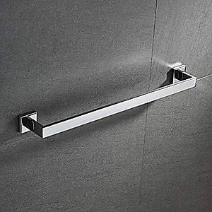 JunSun Square Towel Bar 24-Inch Stainless Steel Bathroom Hardware Towel Holder Modern Towel Rail Mirror Polished Bathroom Accessories Towel Rod Contemporary Wall Mounted Towel Rack Polished Chrome