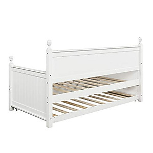 Solid Pine Wood Twin Size Daybed Frame - Used as Sofa or Bed, Ideal for Small Spaces with Trundle - Concise and Modern Appearance - with Square Posts and Wide Boards - Easy to Assemble - White