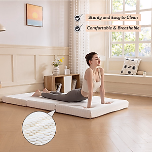 MLILY Folding Mattress, 3 inch Twin Tri-fold Memory Foam Mattress, Foldable Mattress with Storage Bag and Washable Cover, Travel and Guest Mat, 75"×38", White