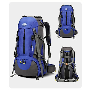 ONIYEA Outdoor Sports Hiking Backpack, 55L Mountaineering Backpack with 50L+5L Rain Cover, High Performance Travel Backpack (Light Blue)