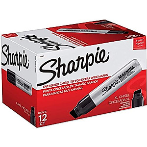 Sharpie 44001 Oversized Chisel Tip Extra Wide Magnum Permanent Marker, Black, Sturdy Extra-wide Felt Chisel Tip, Quick-drying Ink is Fade-and Water-Resistant, 12 Marker Per Box