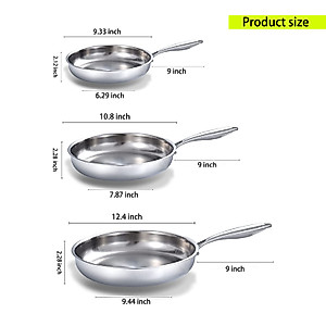 DELARLO Whole Body Tri-Ply Stainless Steel Frying Pan set, 8”/10”/12” Cooking pans, Kitchen Cookware Set, Fast Heating Chef's pan with Ergonomic Handles, Suitable for All Stove