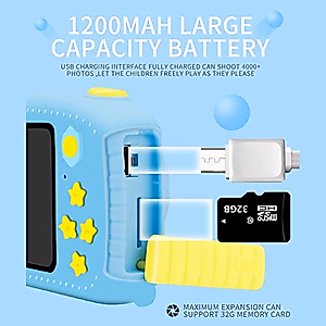 Kids Camera, Rabbit Shape Video LCD Screen Kid Camera, Kids Camera for Girls, USB Data Transfer Kids Digital Camera, Battery Powered Toddler Camera Blue