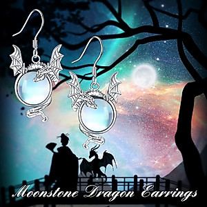 Dragon Earrings Gifts for Women 925 Sterling Silver Vintage Oxidized Dragon Moonstone Dangle Earrings Jewelry Christmas Gifts for Women