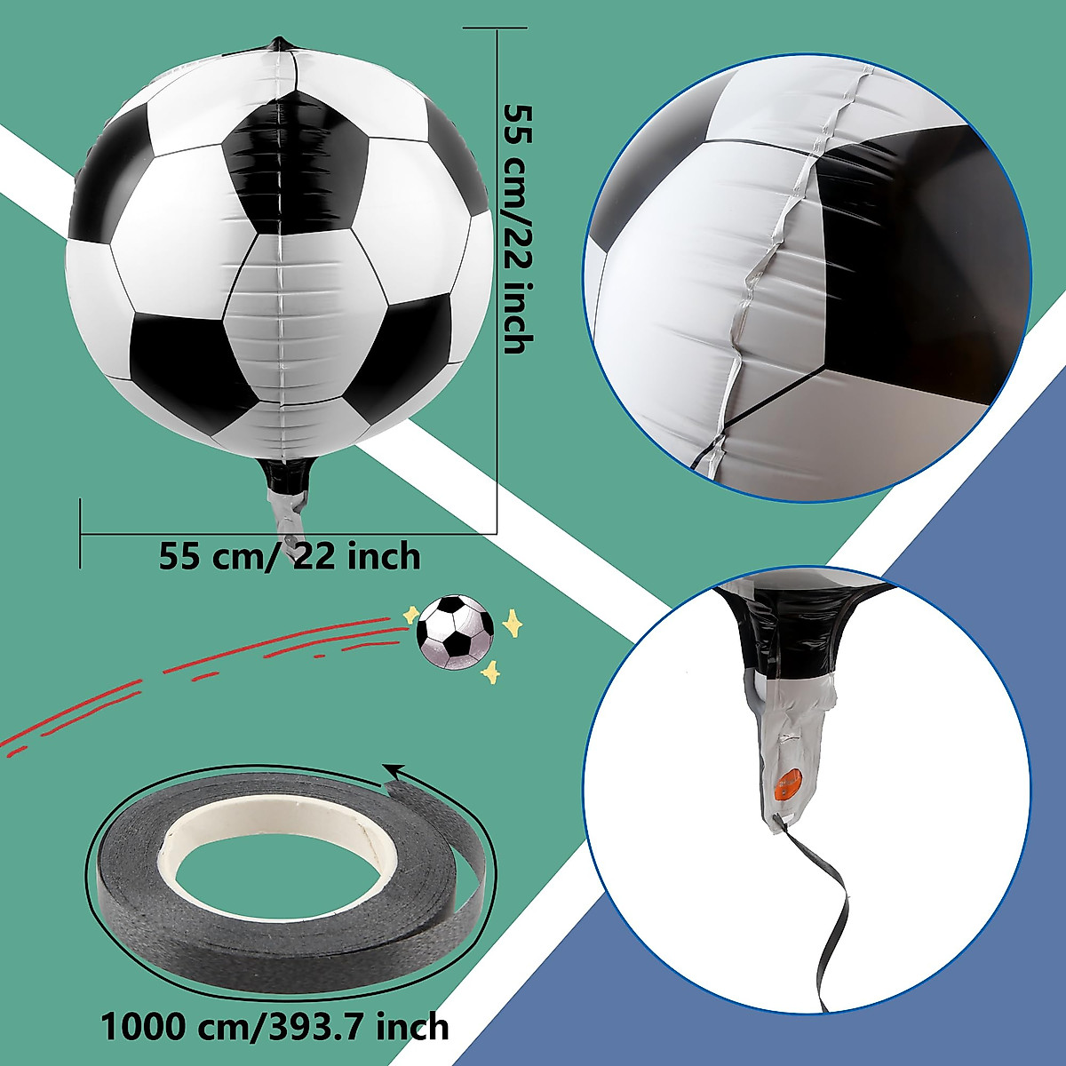 12 Pack 4D Soccer Ball Balloons 22 Inch Soccer Foil Balloons Soccer Helium Balloons for Soccer Birthday Themed World Cup Party Decorations