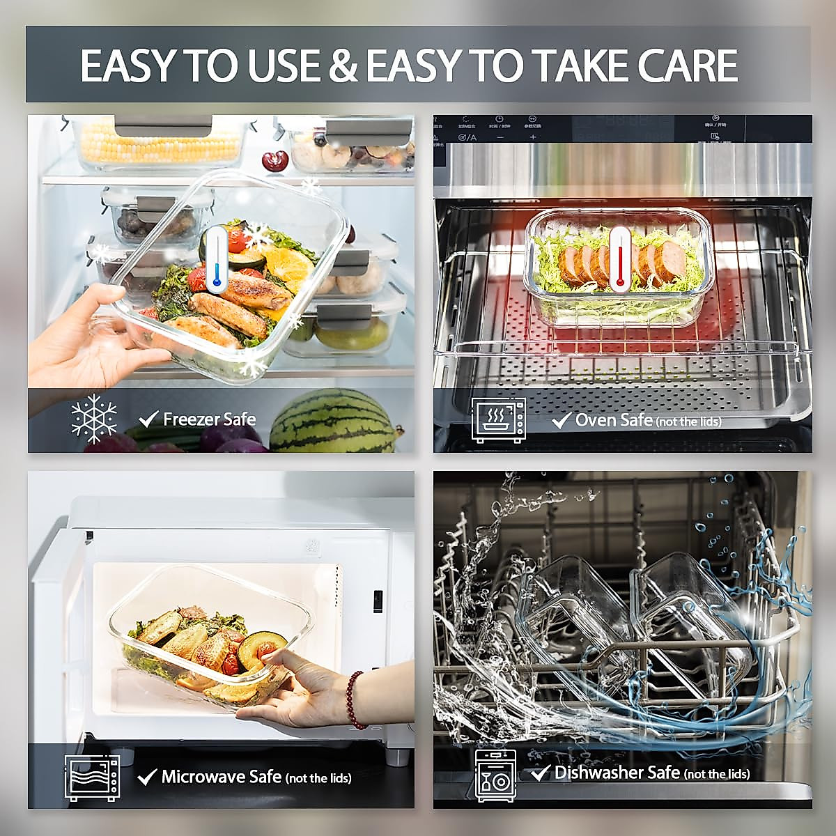 GC GENICOOK [10-Pack] Glass Meal Prep Containers with Lids, Food Storage Containers with Snap Locking Lids, Airtight Lunch Containers, Microwave, Oven, Freezer and Dishwasher