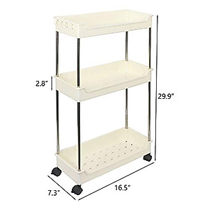 Narrow Slim Storage Cart 3 Tier Mobile Shelving Unit Slim Storage Organizer Slide Out Storage Tower Rolling Utility Cart for Narrow Spaces Bathroom Kitchen Laundry (3 Tier)