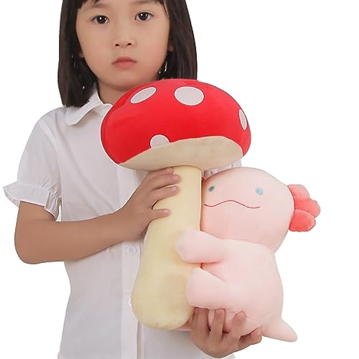 HAIJUNYA 15" Cute Mushroom Axolotl Plush Pillow, Kawaii Red Mushroom Axolotl Stuffed Animals Toy Decor, Soft Squishy Plushies Gifts for Girls, Christmas, Birthday