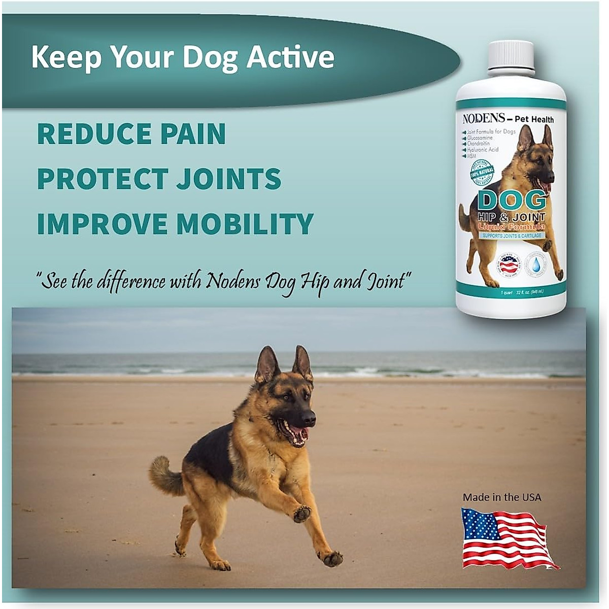 NODENS Dog Hip and Joint - Concentrated Glucosamine for Dogs with Chondroitin – Dog Joint Supplement for Natural Dog Pain Relief Anti-inflammatory for Improved Joint Flexibility and Mobility - 942 ml