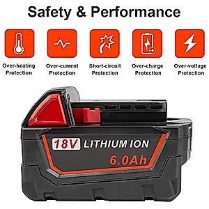 ARyee 18V 6.0Ah M18 M18B Xc Battery Replacement for Milwaukee Lithium Battery Power Tools 48-11-1820 48-11-1840 48-11-1850 48-11-1828 48-11-1815 Cordless Tool Batteries with LED Indicator