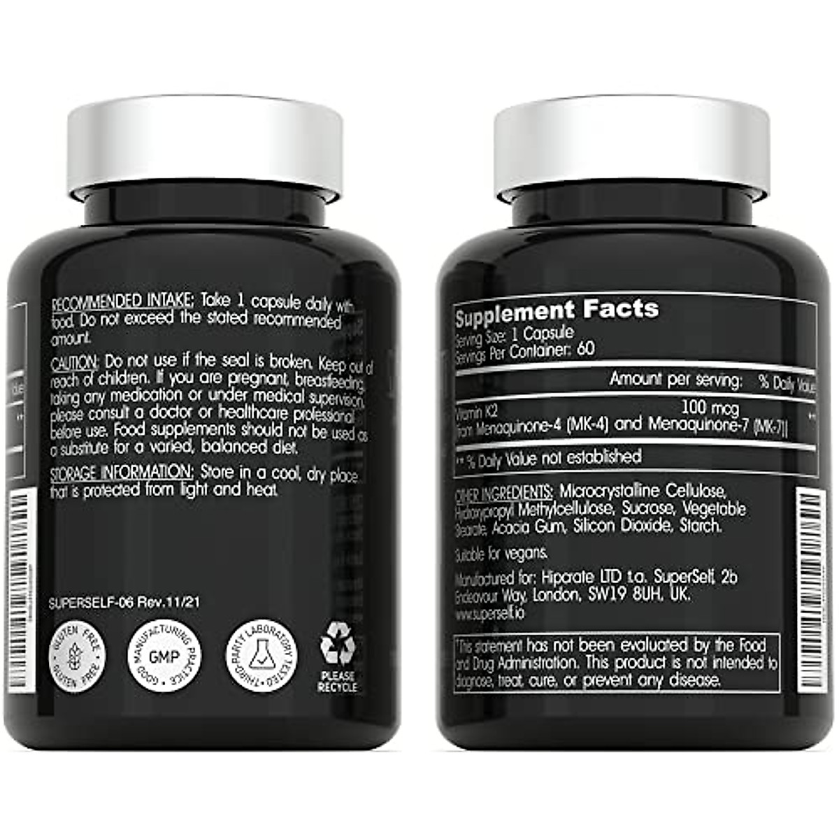 Vitamin K2 Capsules 100 mcg - Vitamin K Complex MK-7 & MK-4-60 Capsules - VIT K2 2 in 1 Formula High Strength Supplement MK7 MK4 - Made in USA - Vegan & Non-GMO