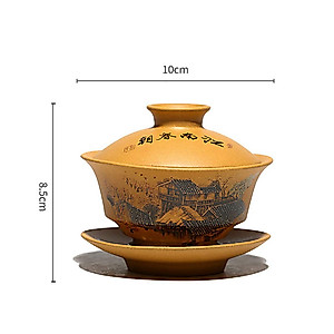 MULHUE Hand-painted yixing tea cup，Chinese Traditional Teaware Zisha Porcelain Gaiwan Kungfu Tea bowl with Lid and Saucer-135ml/4.6oz