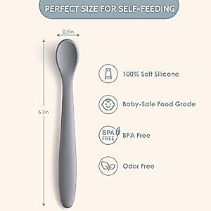 Silicone Baby Feeding Spoons, First Stage Baby Infant Spoons, Soft-Tip Easy on Gums I Baby Training Spoon Self Feeding | Baby Utensils Feeding Supplies, Dishwasher & Boil-proof, 6 Pack