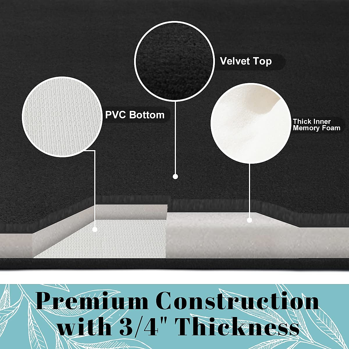 SONORO KATE Rugs, Ultra Absorbent & Non-Slip Memory Foam Bath Rugs, Machine Washable, Soft Velvet Bath Mats，Easier to Dry for Bathroom Floor (17"×24", Black)