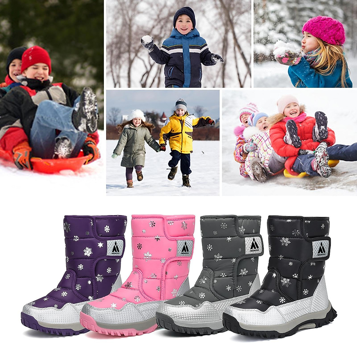 Mishansha Little Boys Winter Boots for Girls Kids War Snow Boots Water Resistant Antislip Outdoor Cold Weather Shoes Purple 2 Little Kid