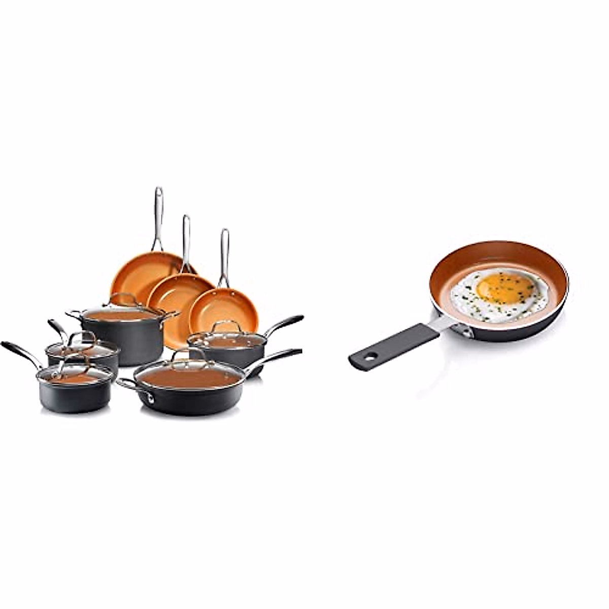 GOTHAM STEEL Pro Hard Anodized Pots and Pans 13 Piece Premium Cookware Set, Brown & Mini Egg and Omelet Pan with Ultra Nonstick Titanium & Ceramic Coating - 5.5", Dishwasher Safe, Stay Cool Handle