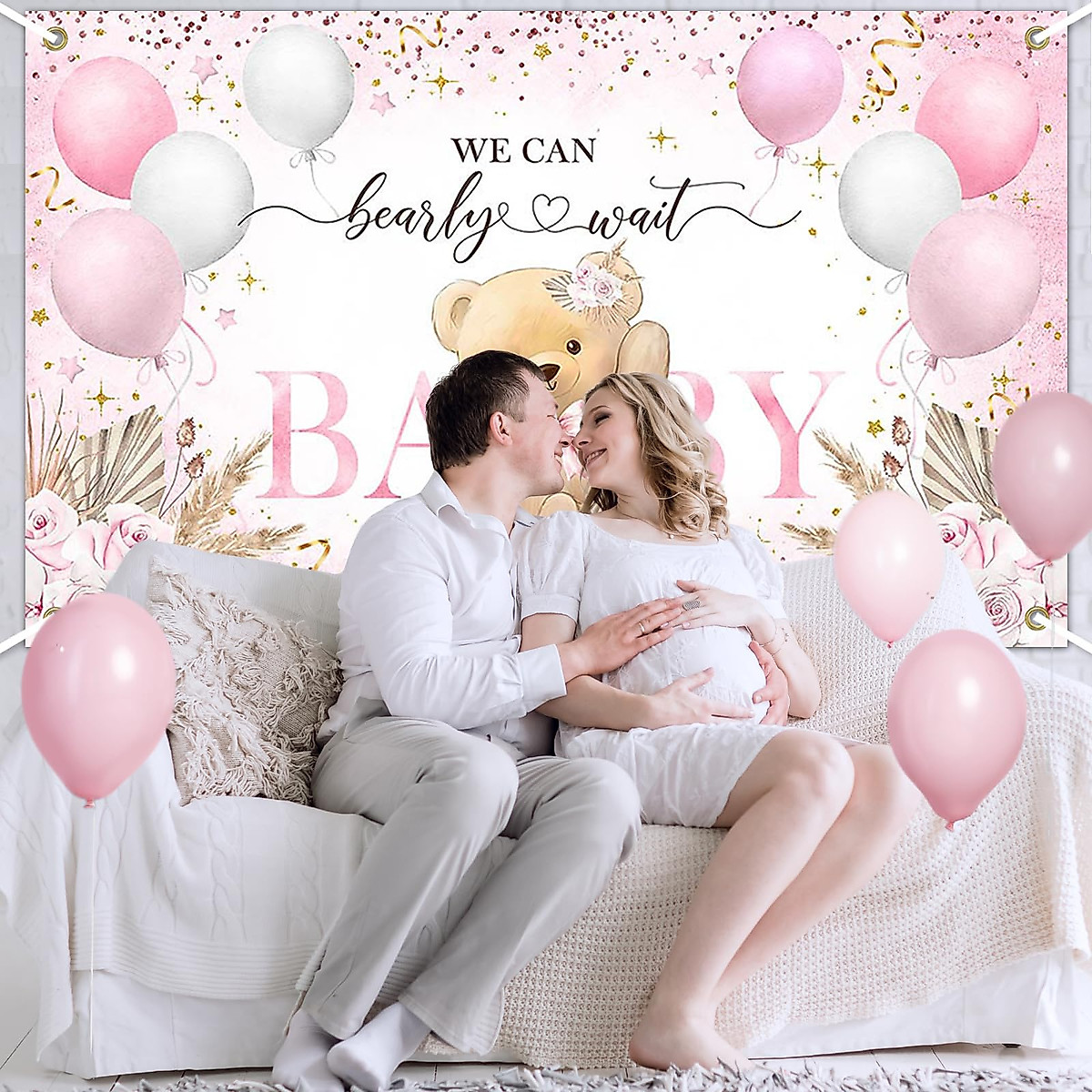 Lecheme Pink Bear Baby Shower Backdrop 6x4ft We Can Bearly Wait Baby Shower Backdrop for Girl Baby Shower Banner Girl Baby Shower Decorations Photo Booth Props