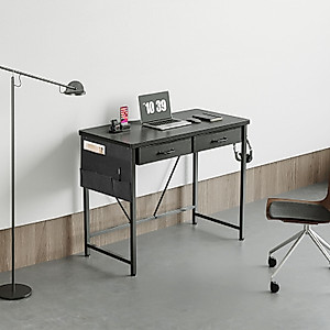 Ｍａｉｈａｉｌ Maihail Small Desk with Drawers, 31.5 inch Small Computer Desk with Drawers, Writing Desk for Small Spaces, Small Office Desk with Metal Frame, Black