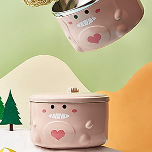 Cabilock Instant Noodle Bowls with Lid and Handle, Cartoon Dinosaur Stainless Steel Bowl Sets Ramen Bowl Soup Bowl Cereal Bowl Pasta Bowl for Birthday Home School Work Pink