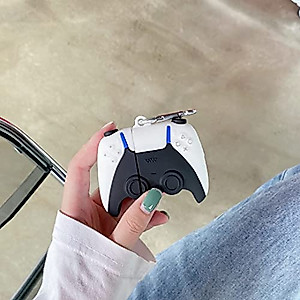 Ponnky Airpods 1st / 2nd Case Protective Shockproof Case Cover with Keychain for Boys Girls,3D Game Controller Cute Design Unique Stylish Accessories Silicone Cover(White Black)