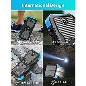 Ryoko Solar Charger Power Bank, 30000mAh Solar Phone Charger with 10W Wireless Charging, Dual USB & Type-C Port, QC 18W Fast Charging Power Bank for iPhone, Samsung, Tablet